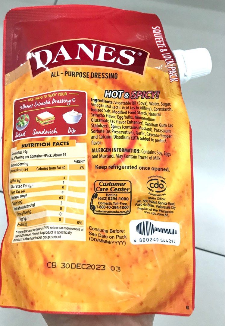 Danes Sriracha Mayo All Purpose Dressing 220g Hot & Spicy Mayonnaise ...