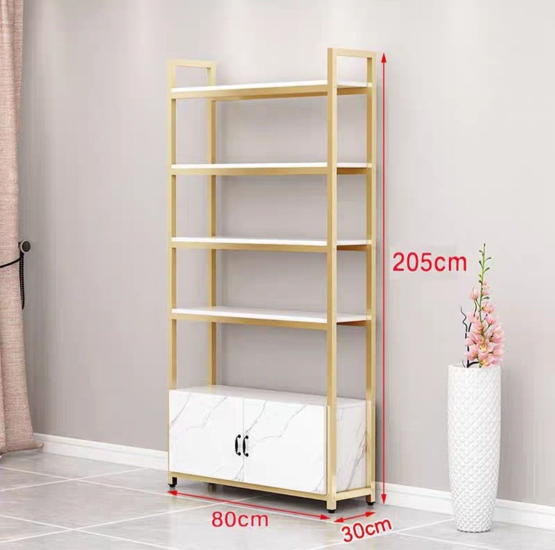 Elegant display racks / shelves - gold and white with marble prints ...
