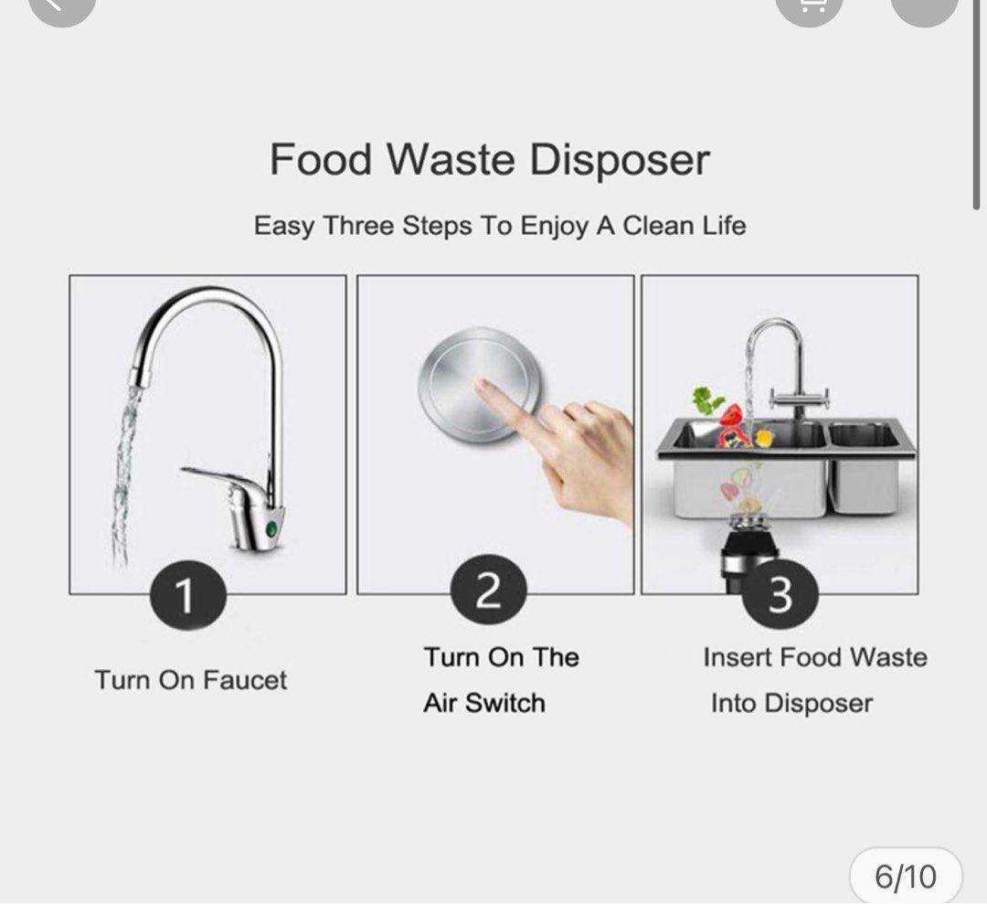 FOOD WASTE DISPOSER 370W, Furniture & Home Living, Home Improvement ...