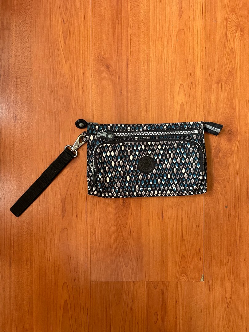 Kipling Black, Blue, and Cream Wrist Wallet, Women's Fashion, Bags ...