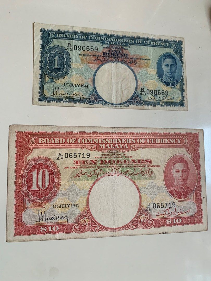 Last prefix Malaya $1 & $10 banknote, Hobbies & Toys, Memorabilia ...