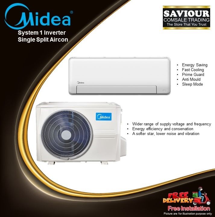 Midea System 1 Inverter Single Split Aircon R32 Gas - 9000 / 12000 ...