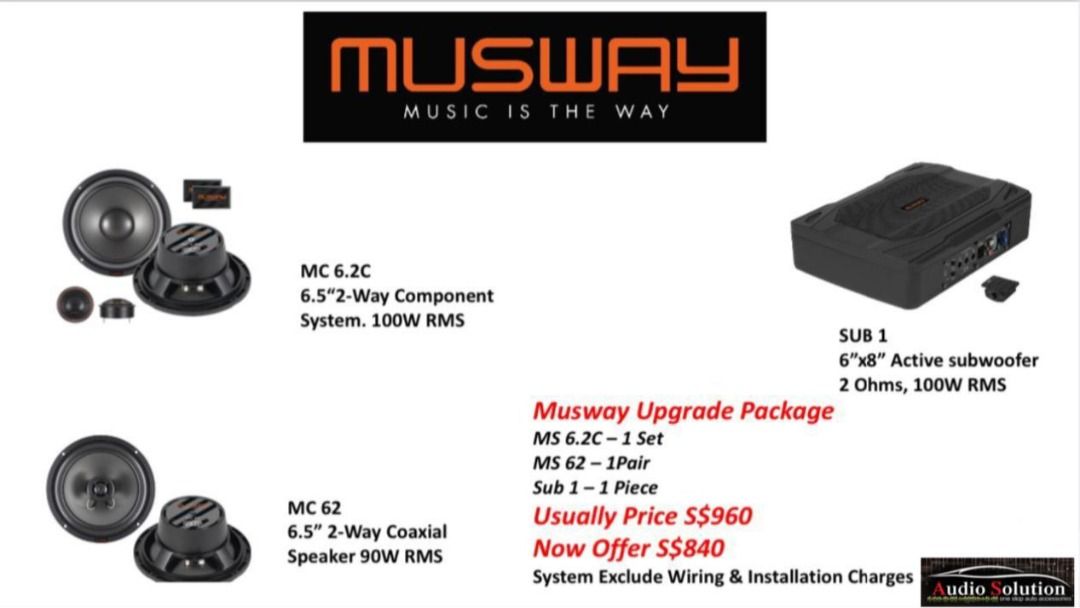 Musway Upgrade Package - MC 6.2C 2-Way Component System (With MC 62 2-Way Coaxial Speaker & SUB ...