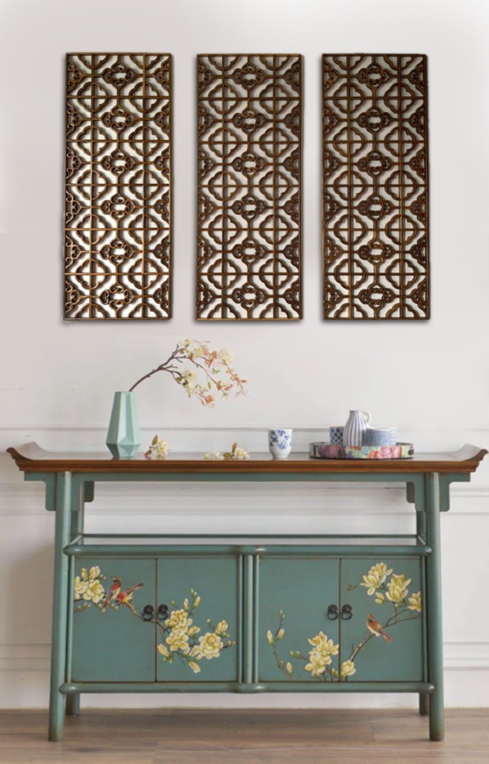 Oriental Pattern Motif Wooden Wall Ascent Panel, Furniture & Home ...