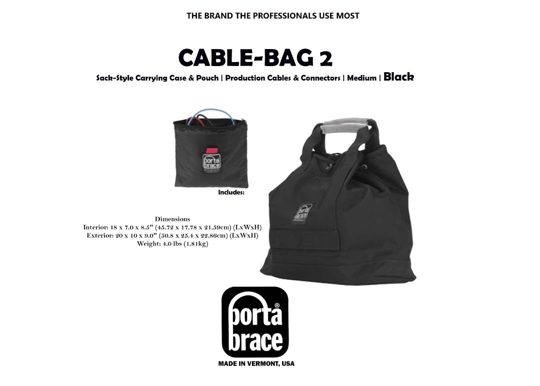 PortaBrace Cable-Bag 2 Sack-Style Carrying Case & Pouch | Production ...