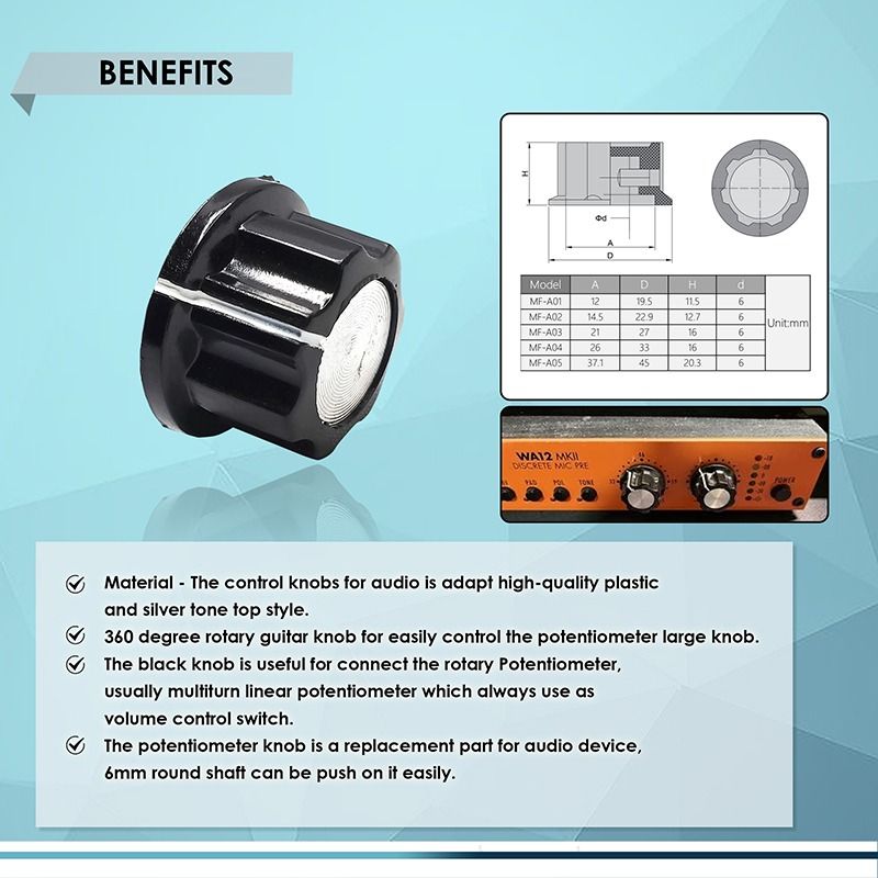 POTENTIOMETER VOLUME CONTROL ROTARY KNOB 6mm SHAFT HOLE, SILVER TONE ...