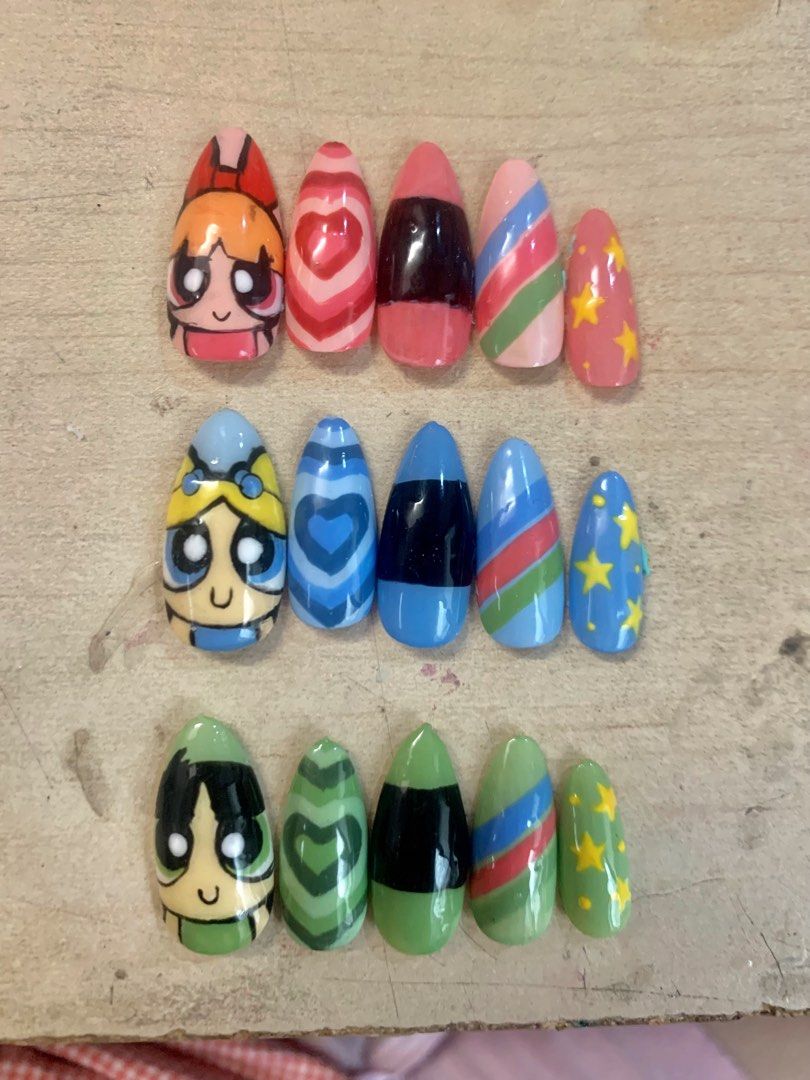 Powerpuff Girls (PPG) Mix&Match Soft Gel Press-on Nails in Short Almond ...