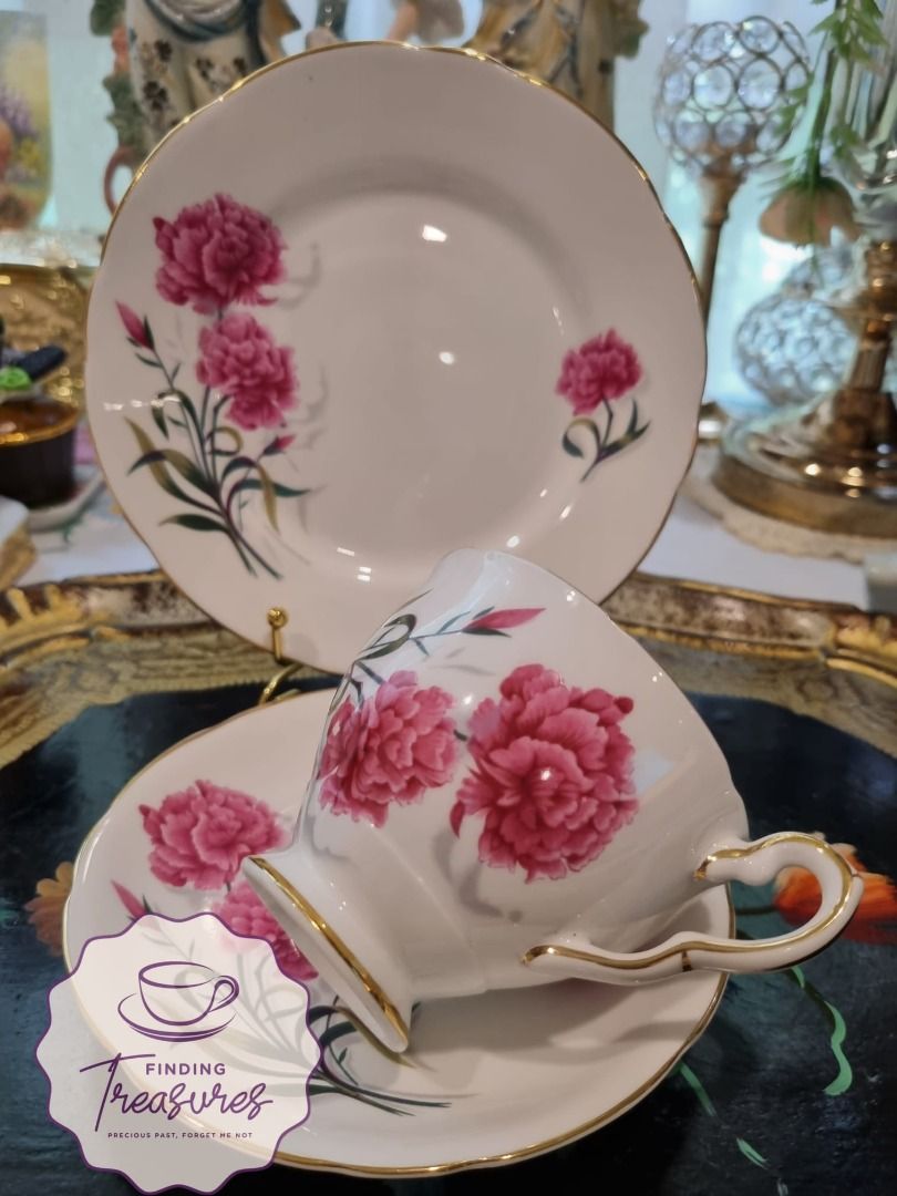 Pretty Vintage 'Carnation' Tea Trio - Royal Stafford, Hobbies & Toys ...
