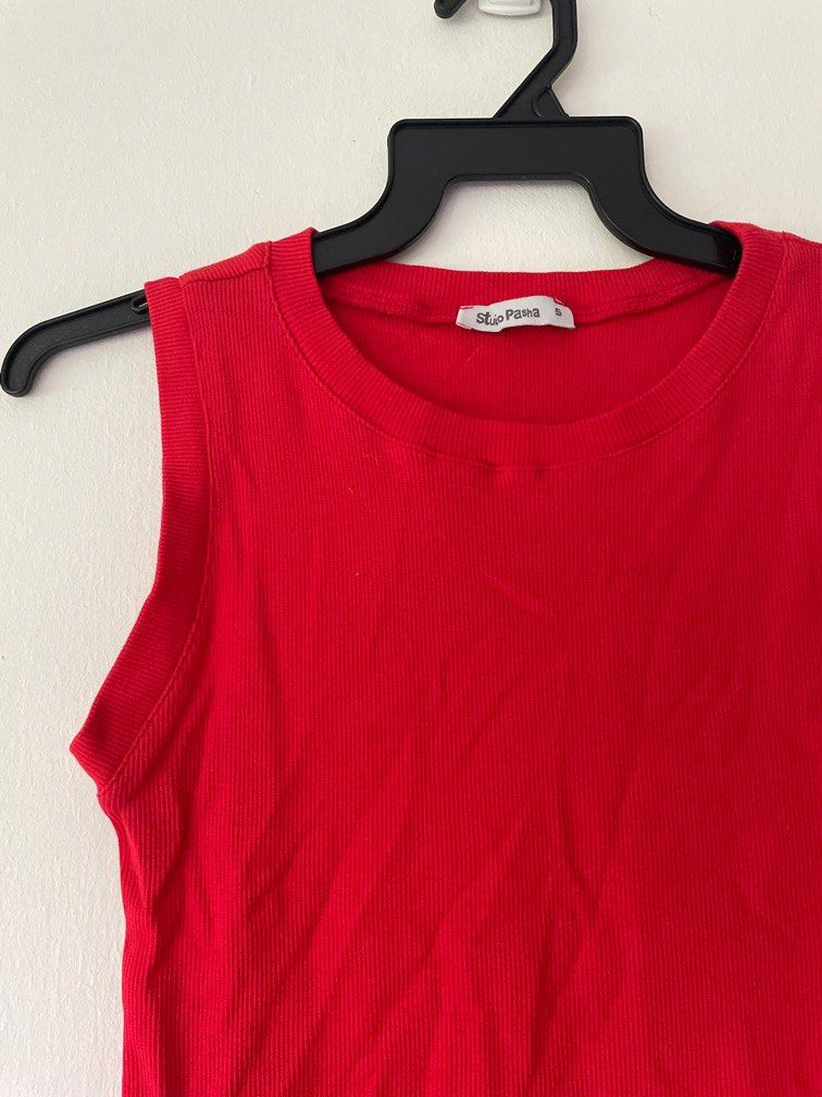 Red high neck ribbed bodycon dress, Women's Fashion, Dresses & Sets ...