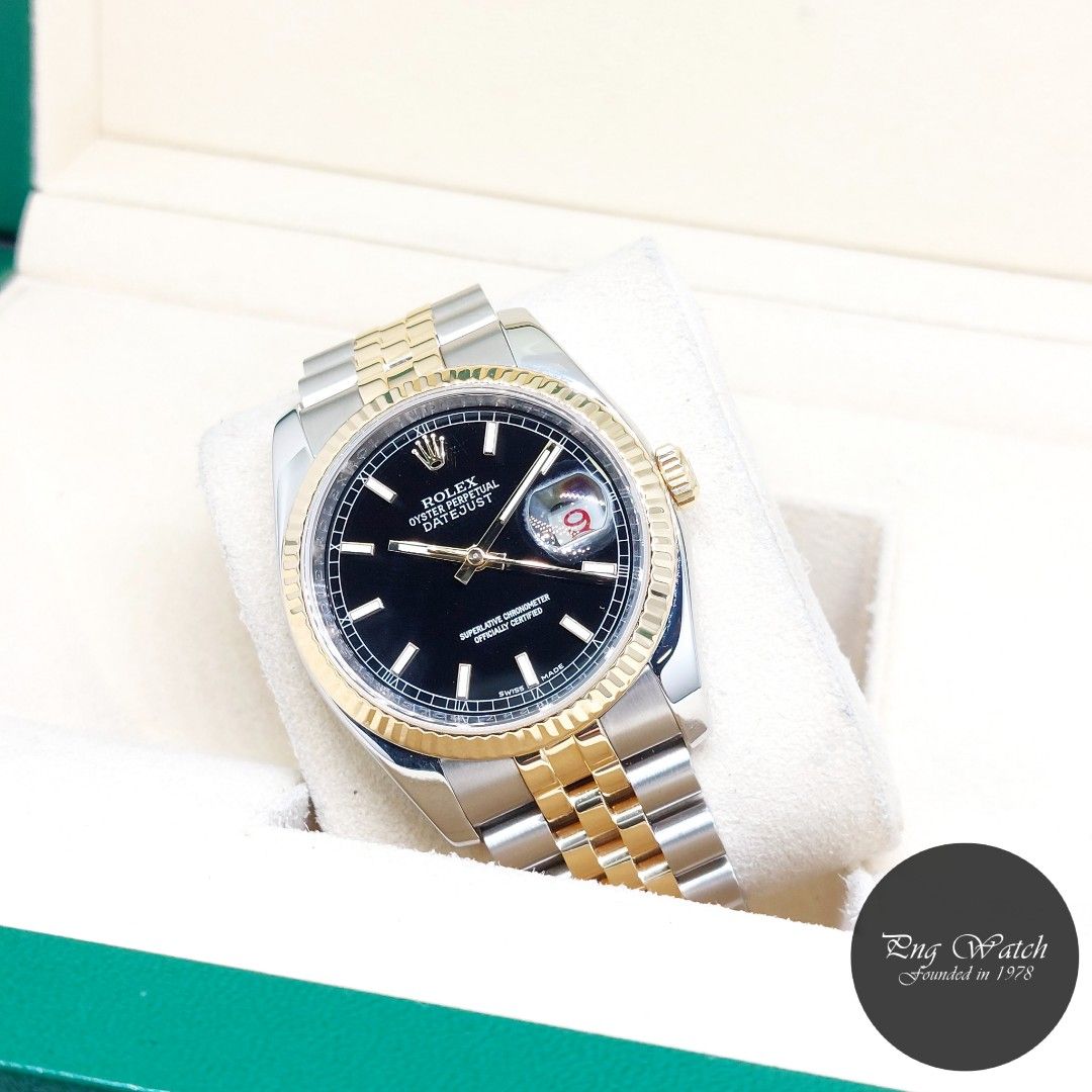 Rolex 36mm Oyster Perpetual 18K Half Yellow Gold Black Baton Dial Datejust REF: 116233 (G Series ...