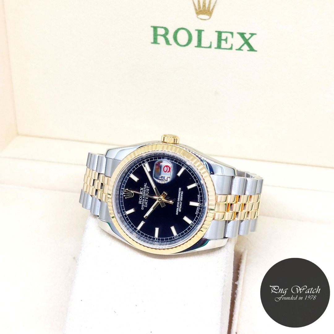 Rolex 36mm Oyster Perpetual 18K Half Yellow Gold Black Baton Dial Datejust REF: 116233 (G Series ...