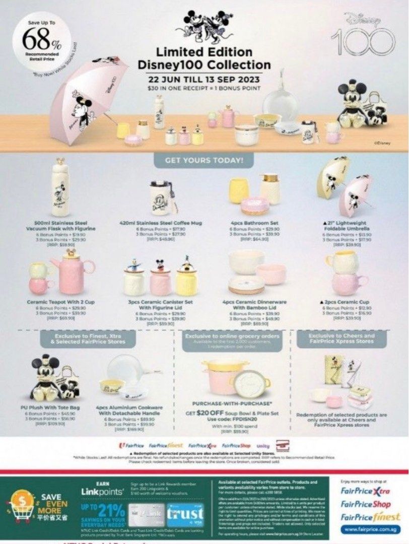 Set of 6 NTUC Bonus Points Exclusive Disney100 Collection Loyalty ...