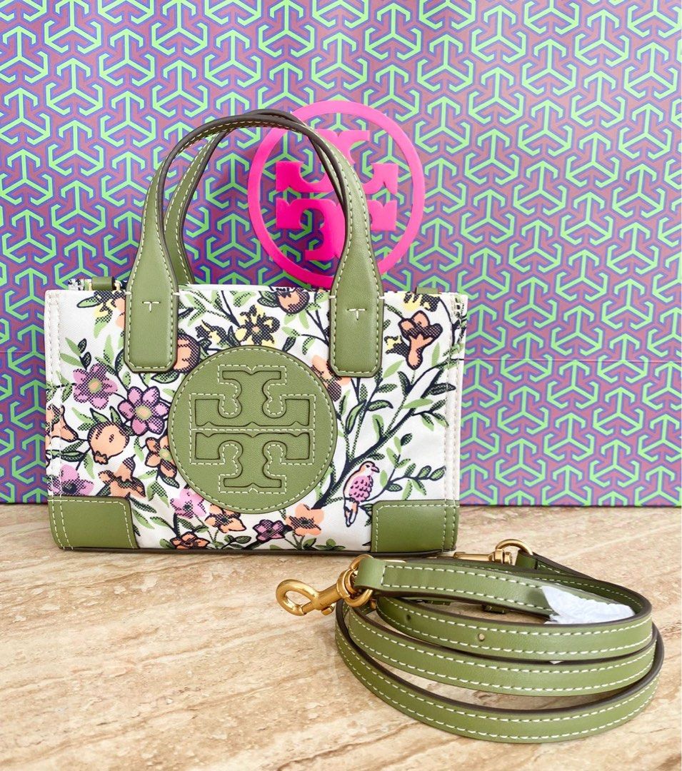 Tory Burch Ella Printed Micro Tote Winter Sage, Barang Mewah, Tas & Dompet di Carousell