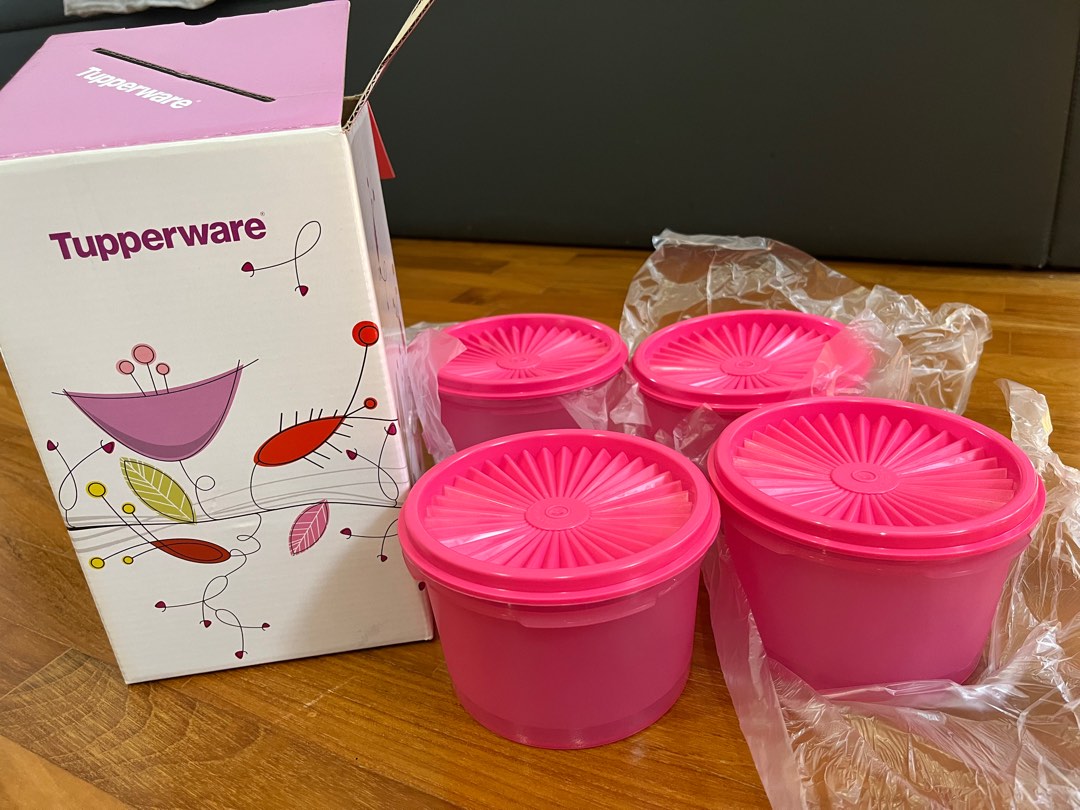Tupperware 4x round containers (pink punch), Furniture & Home Living ...