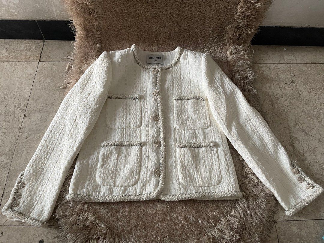 TWEED JACKET JAS BLAZER WHITE RAJUT KNIT ALA CHANEL MEWAH BANGET ...