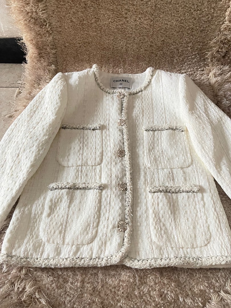 TWEED JACKET JAS BLAZER WHITE RAJUT KNIT ALA CHANEL MEWAH BANGET ...