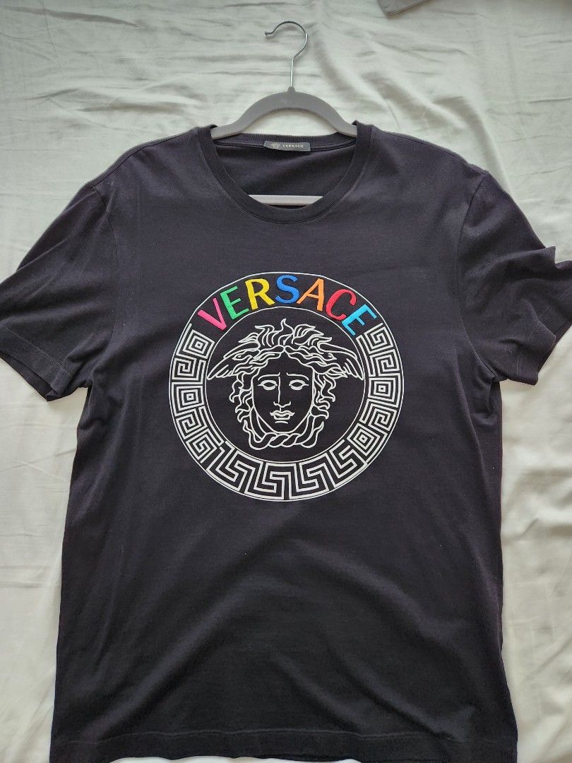 VERSACE EMBROIDERED MULTI LOGO MEDUSA TEE BLACK, Men's Fashion, Tops ...