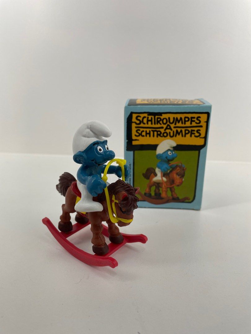 Vintage 1981 Smurf Figure Peyo Schleich Super Smurf Rocking Horse with ...