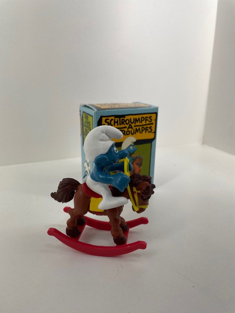 Vintage 1981 Smurf Figure Peyo Schleich Super Smurf Rocking Horse with ...