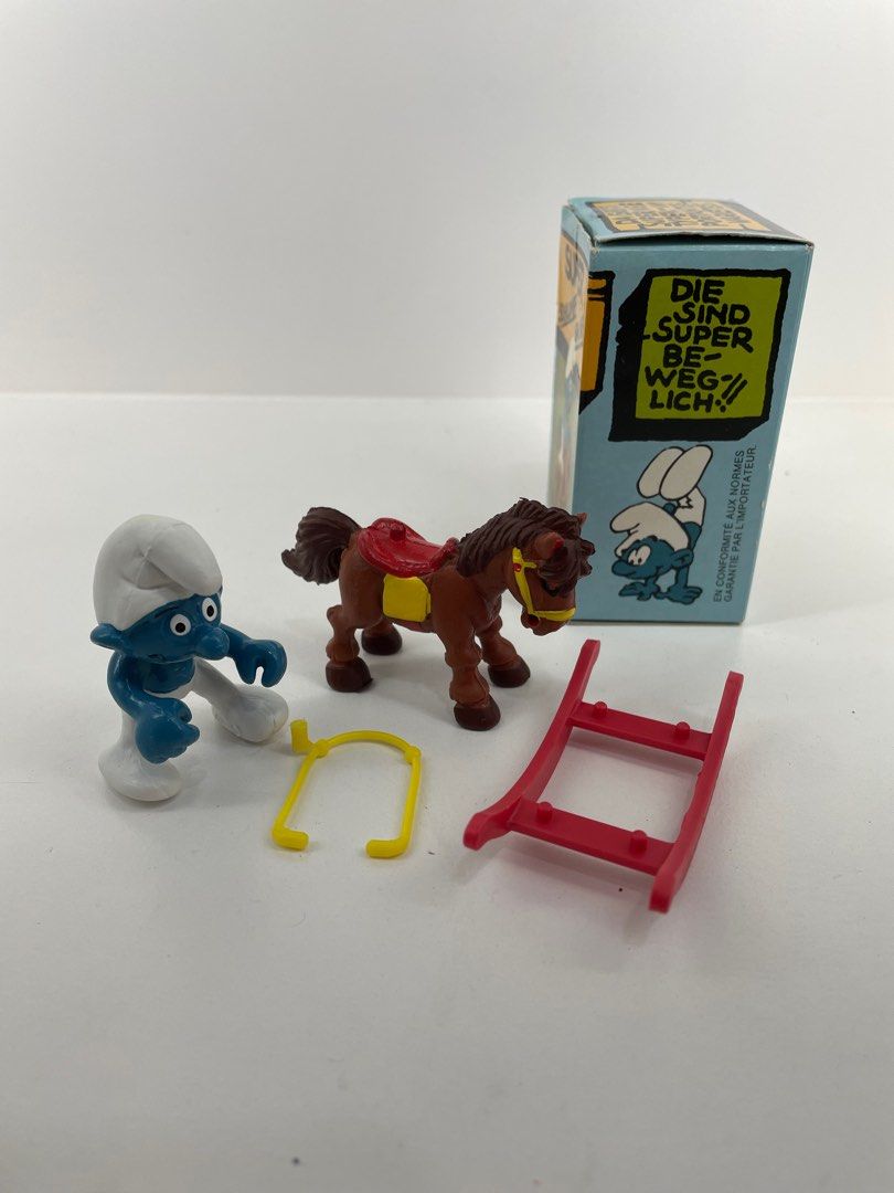 Vintage 1981 Smurf Figure Peyo Schleich Super Smurf Rocking Horse with ...