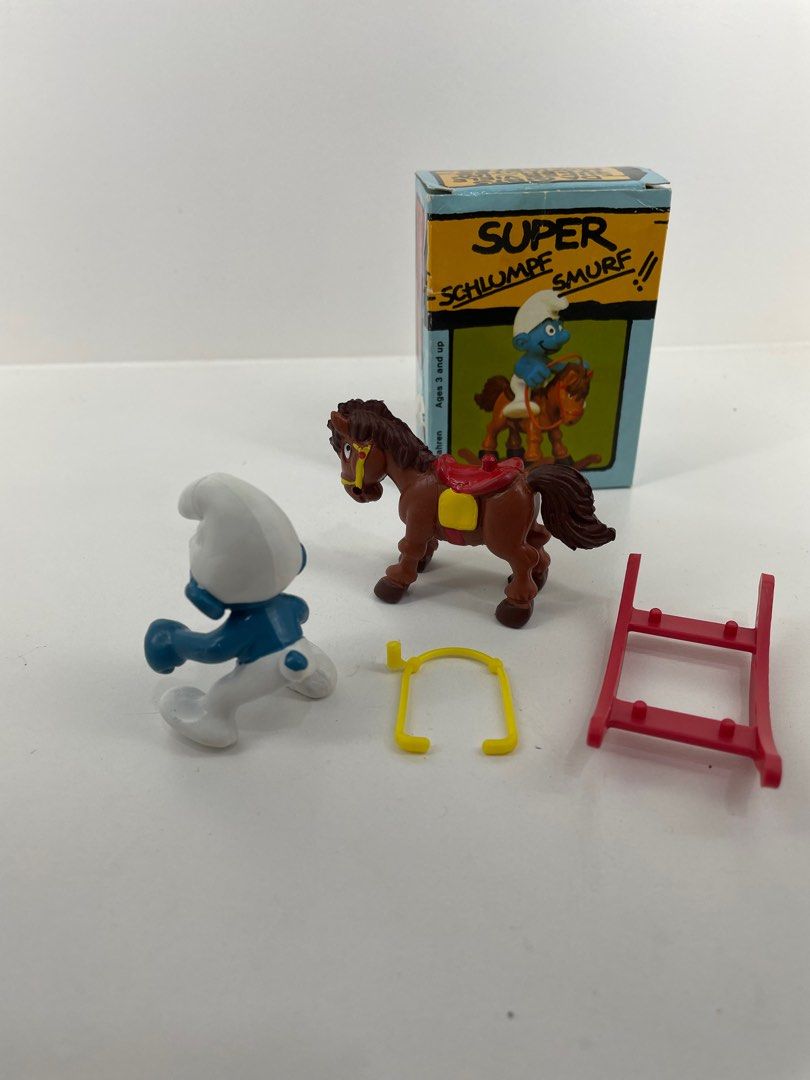 Vintage 1981 Smurf Figure Peyo Schleich Super Smurf Rocking Horse with ...