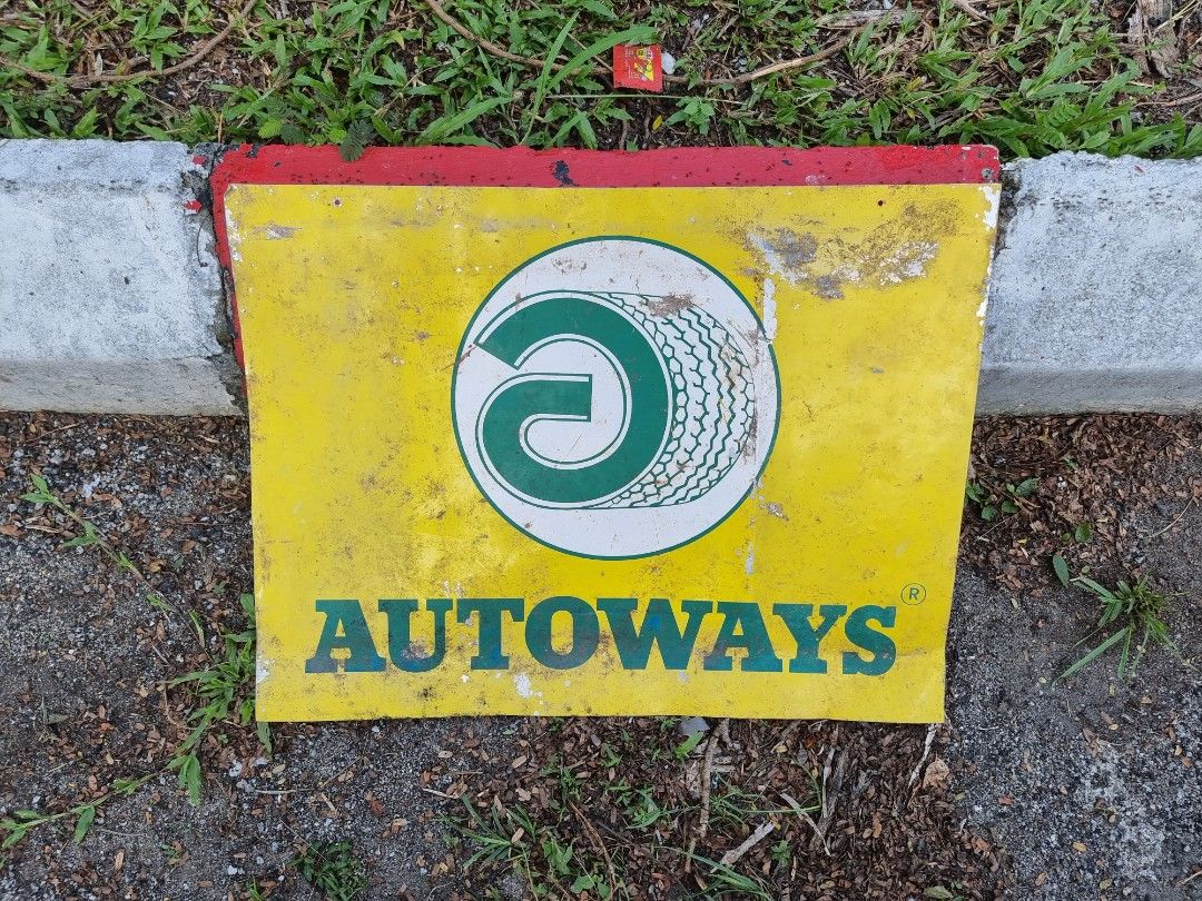 Vintage AUTOWAYS TYRE Sign Signage Aluminium Double Sided Garage garaj ...