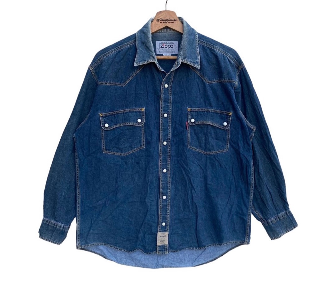 Vintage Zippo Rugged Denim Snap Button Ups Acid Wash Shirt, Men's ...
