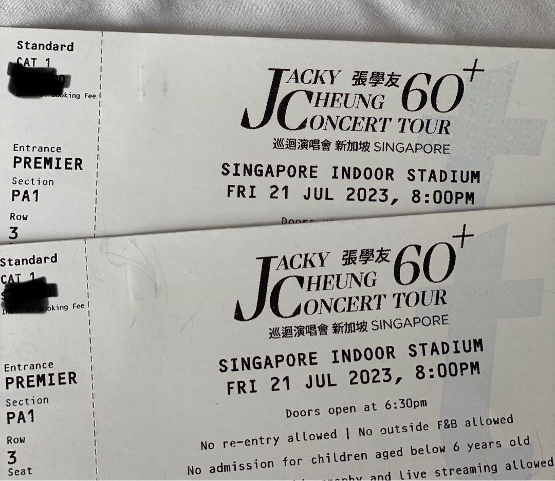 VIP CAT 1 - JACKY CHEUNG 60+ SINGAPORE CONCERT 21 JUL 2023 $988, Tickets & Vouchers, Event ...