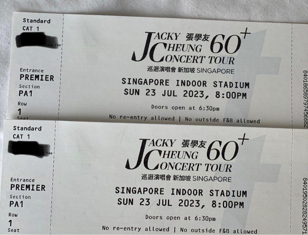 VVIP CAT 1 - JACKY CHEUNG 60+ SINGAPORE CONCERT 23 JUL 2023, Tickets & Vouchers, Event Tickets ...