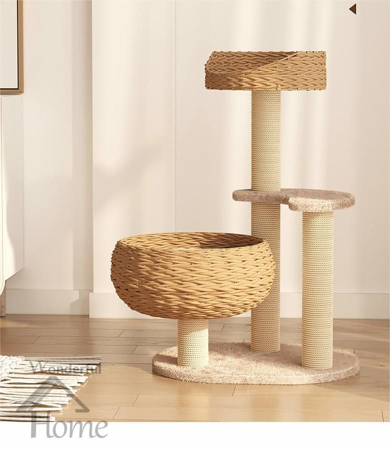 WH-0073 Rattan cat climbing rack cat tree tower cat scratcher cat villa ...