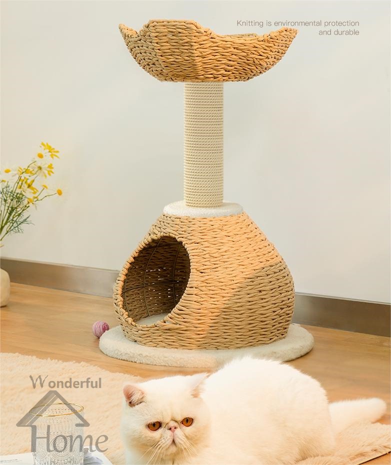 WH-0073 Rattan cat climbing rack cat tree tower cat scratcher cat villa ...