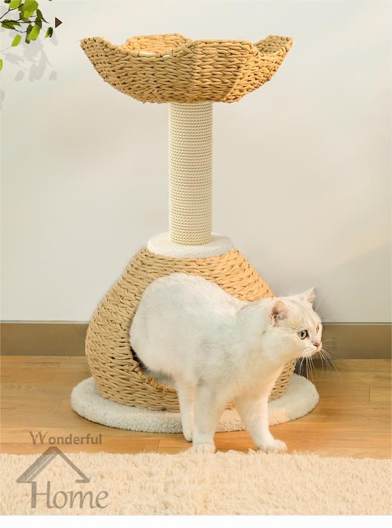WH-0073 Rattan cat climbing rack cat tree tower cat scratcher cat villa ...