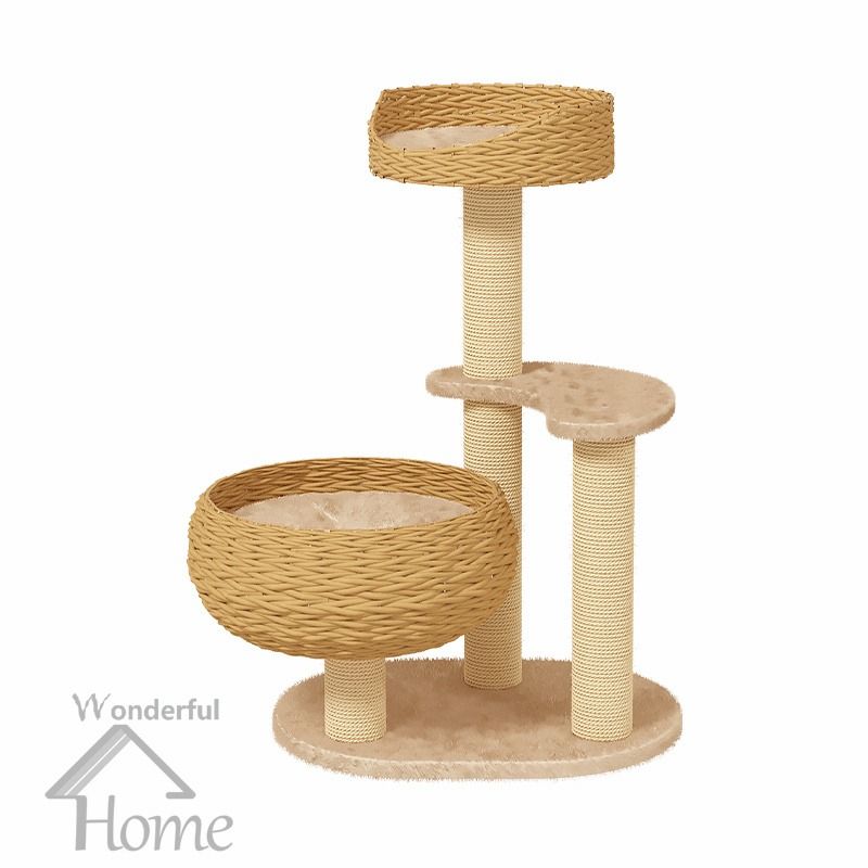 WH-0073 Rattan cat climbing rack cat tree tower cat scratcher cat villa ...