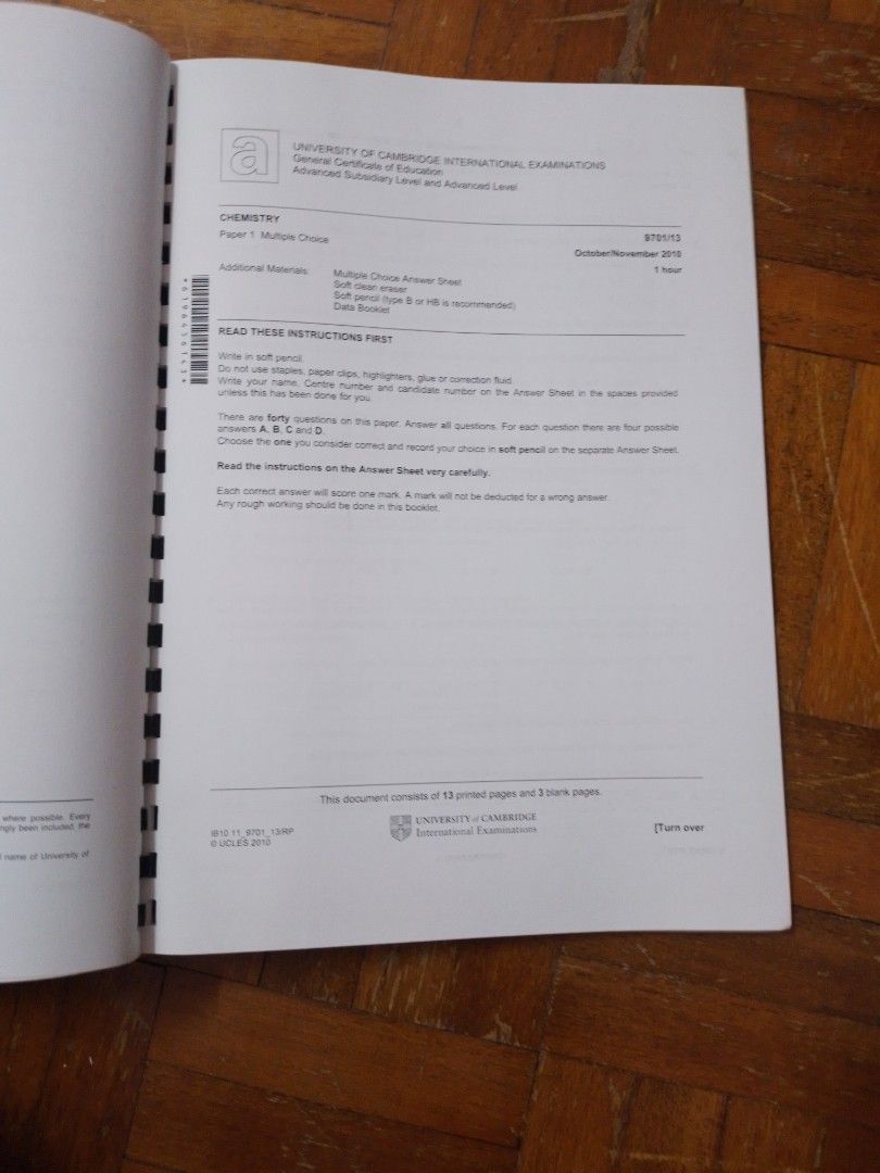 AS CHEMISTRY 9701 PAPER 1 PAST YEAR QUESTIONS a level, Hobbies & Toys ...