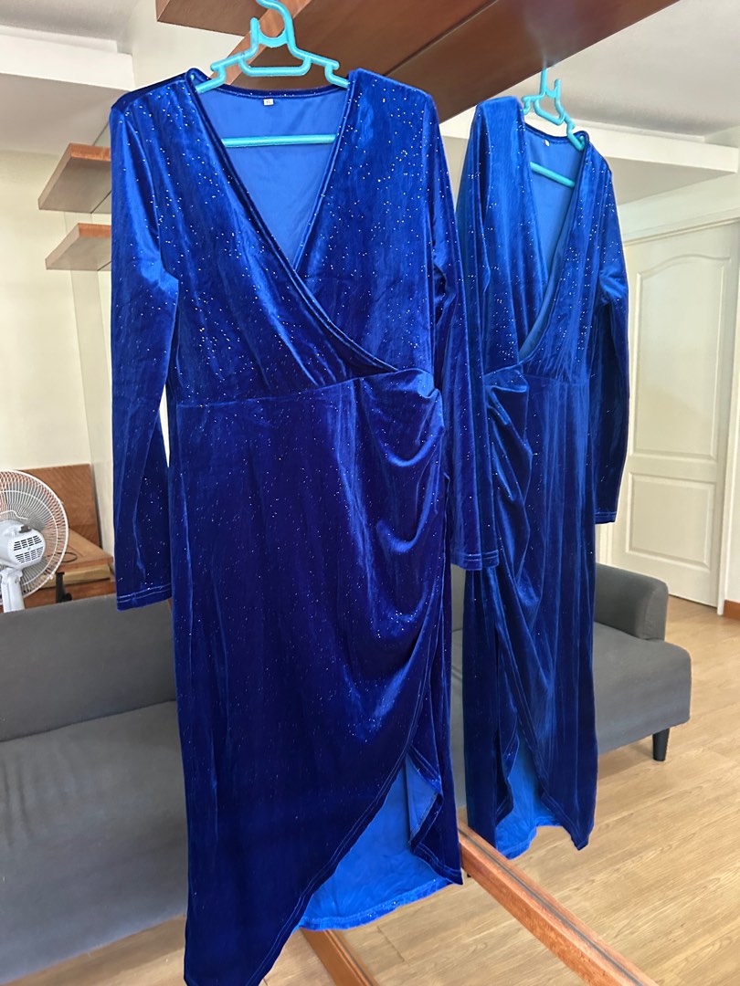 Blue Velvet Evening Dress / Gown on Carousell