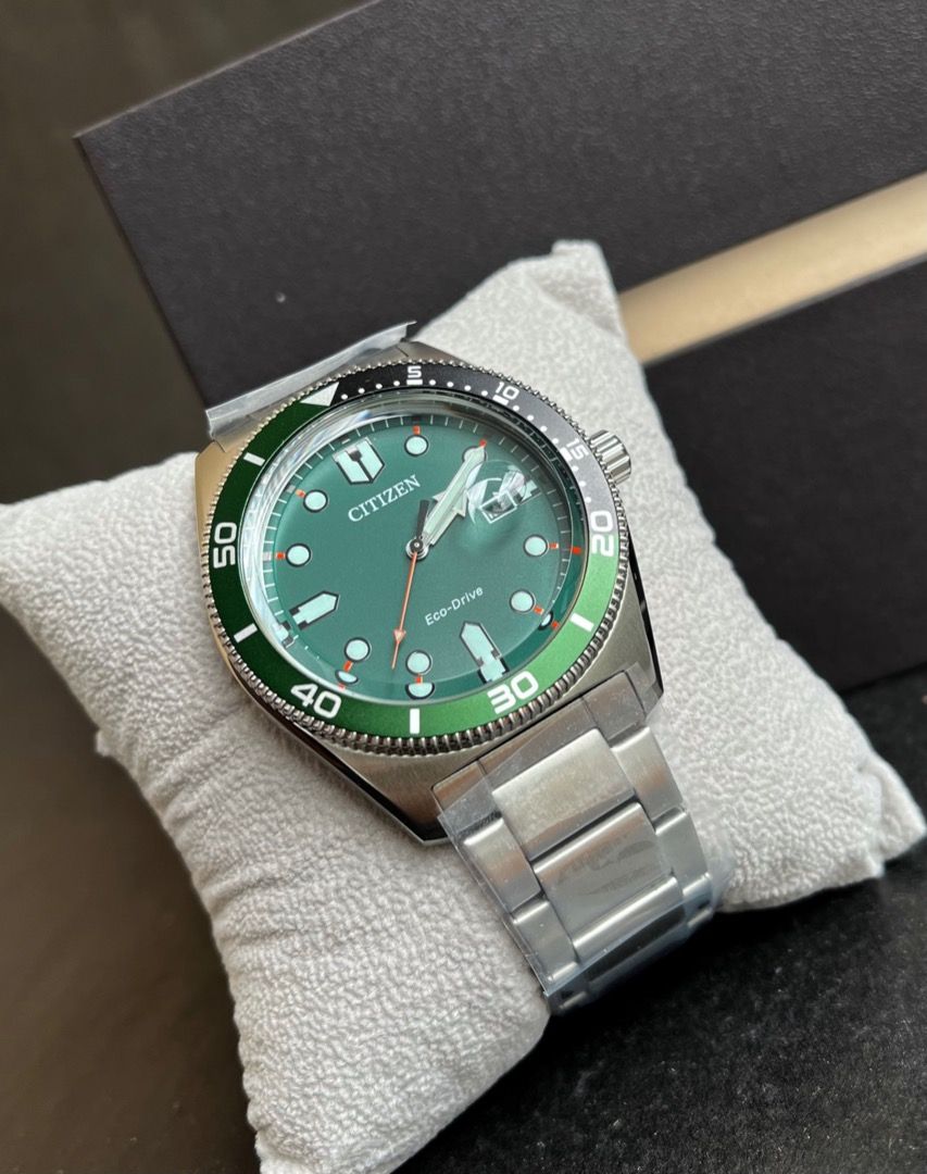 BNEW AUTHENTIC! Citizen Watch Eco-Drive AW1768-80X Green Date Dial ...
