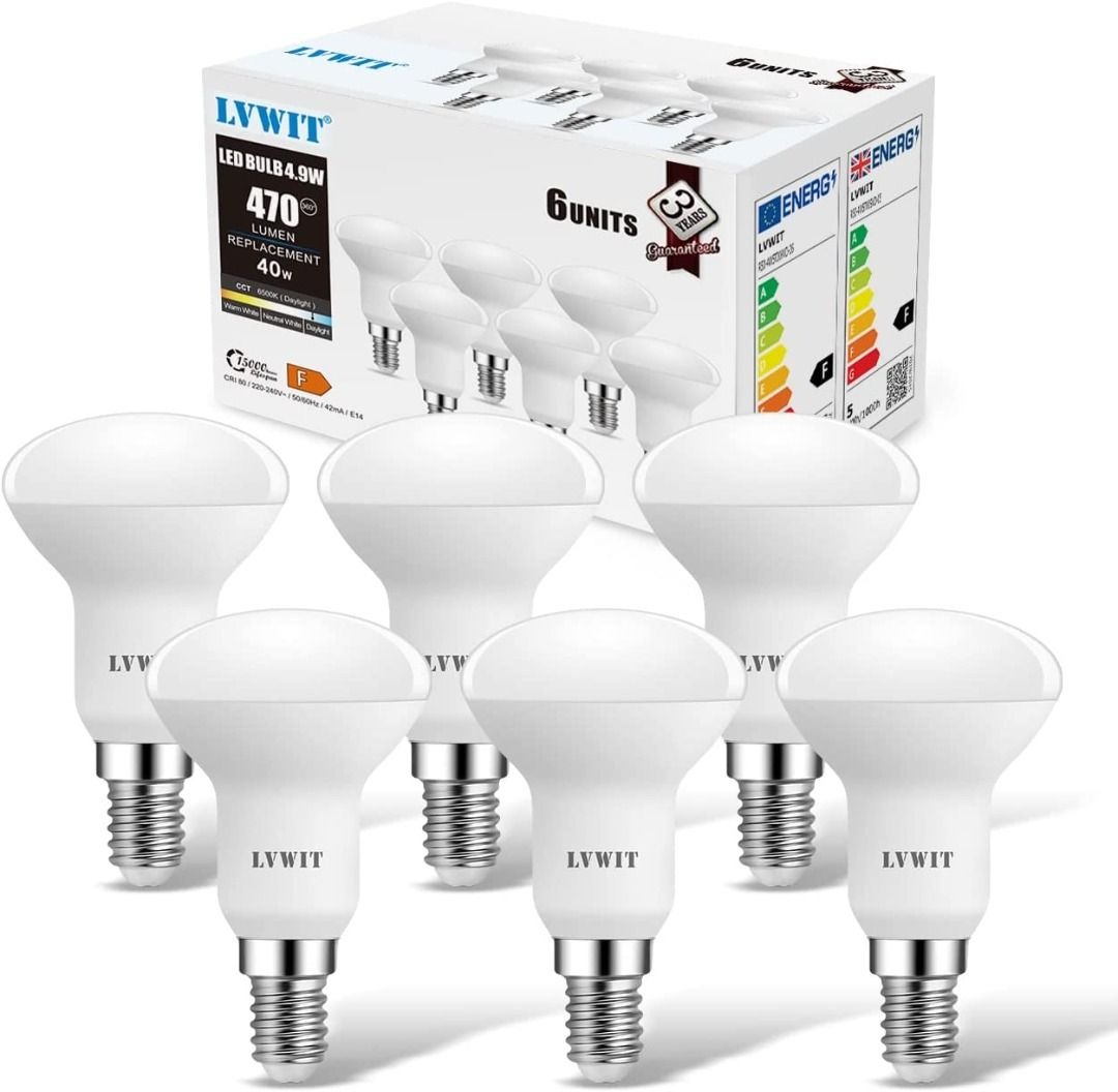 [C0304] LVWIT R50 E14 LED Bulb, 6-Pack, Reflector 4.5W 6500K Daylight ...