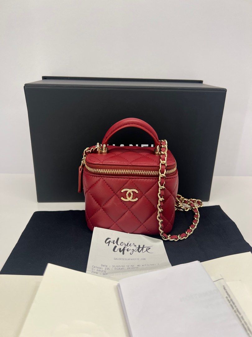 Chanel Mini Top Handle Vanity with Chain Lambskin Burgundy GHW, Luxury ...