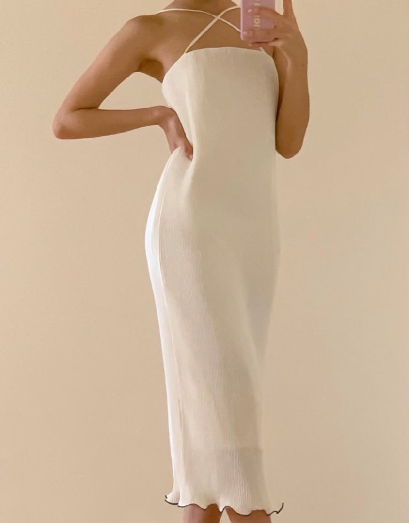 Claude white silk electropleated dress, Women's Fashion, Dresses & Sets ...