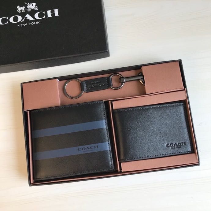 Coach Compact ID Men Wallet with Varsity Stripe (75086), Men's Fashion ...