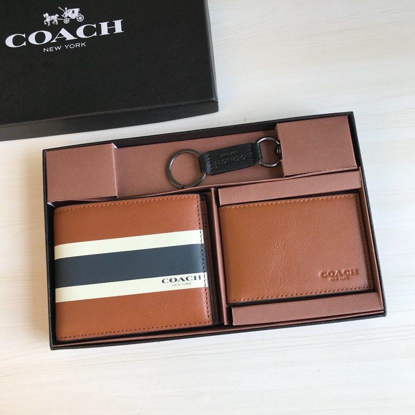 Coach Compact ID Men Wallet with Varsity Stripe (75086), Men's Fashion ...