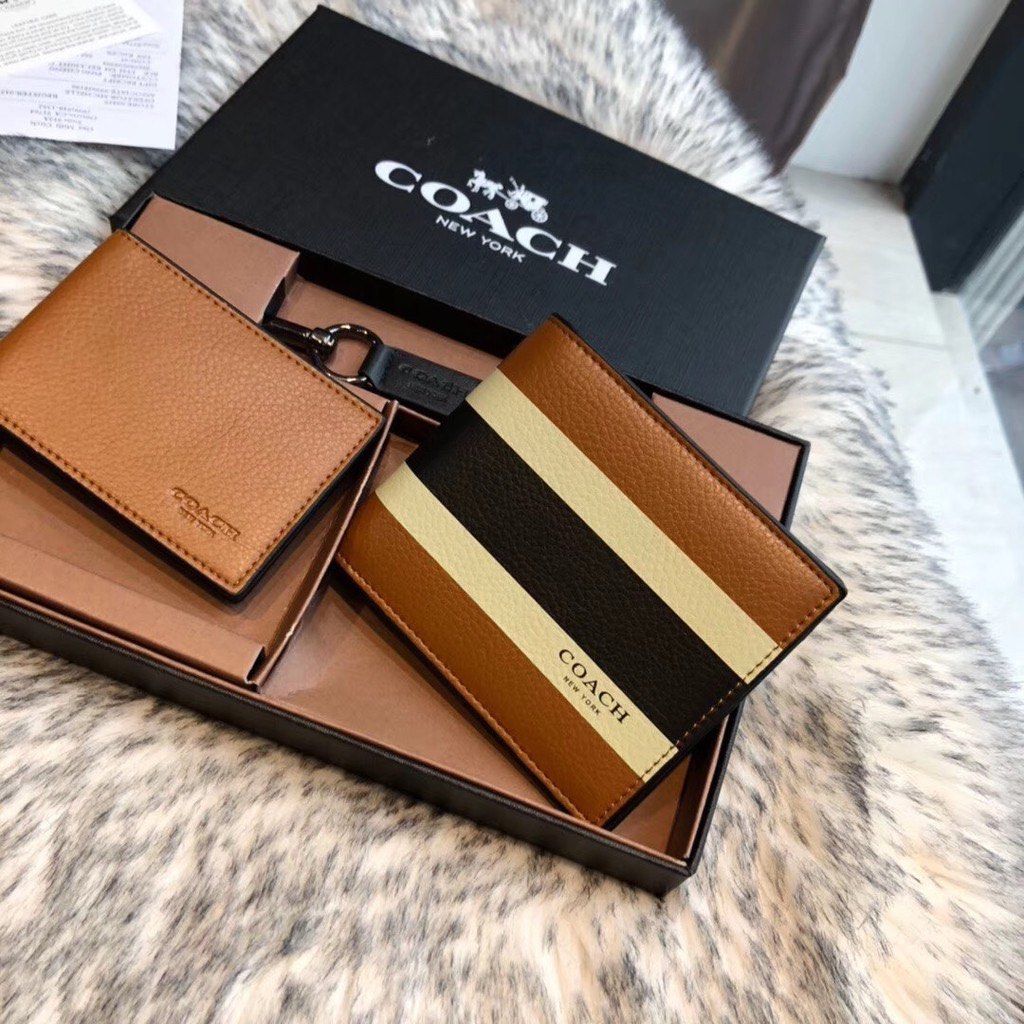 Coach Compact ID Men Wallet with Varsity Stripe (75086), Men's Fashion ...