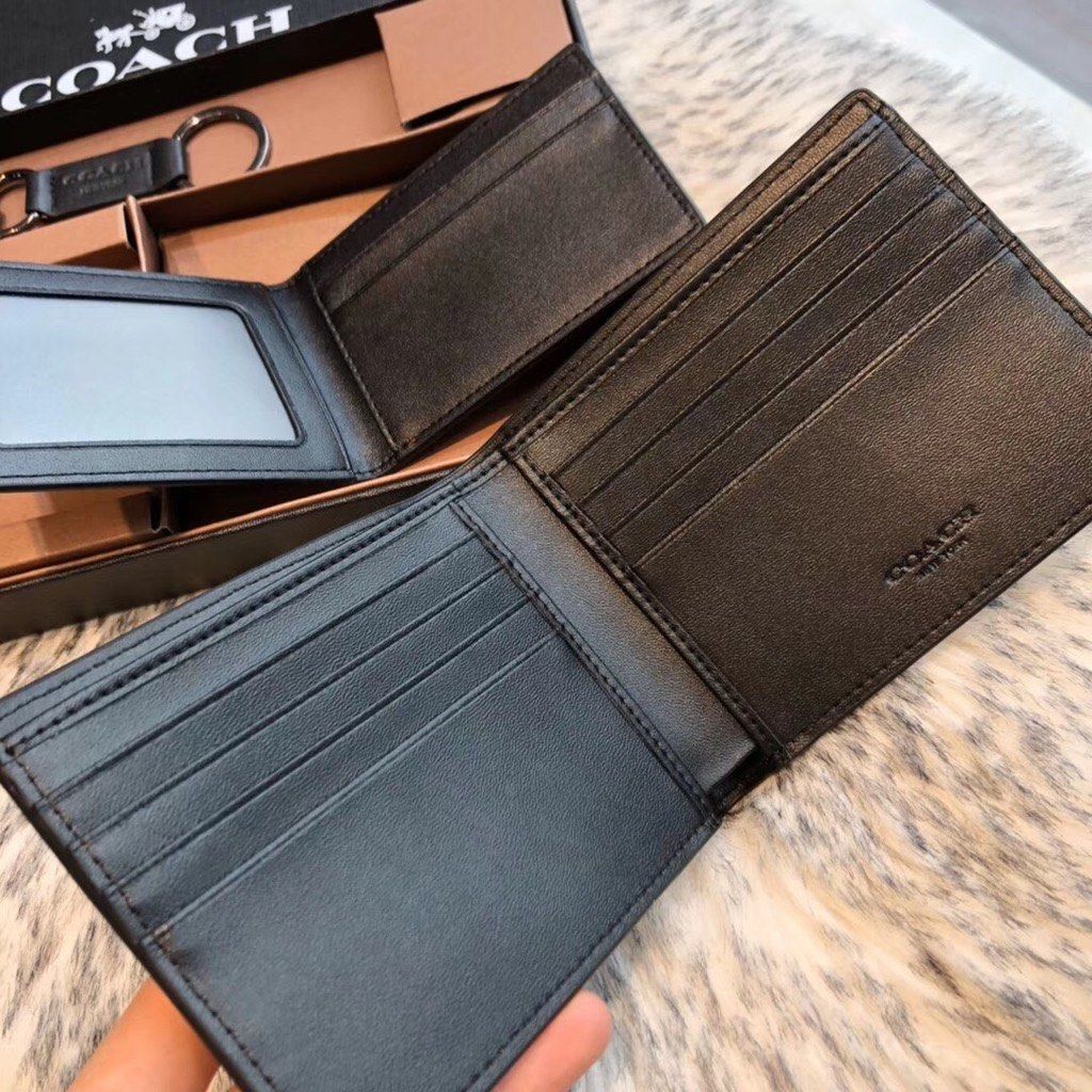 Coach Compact ID Men Wallet with Varsity Stripe (75086), Men's Fashion ...