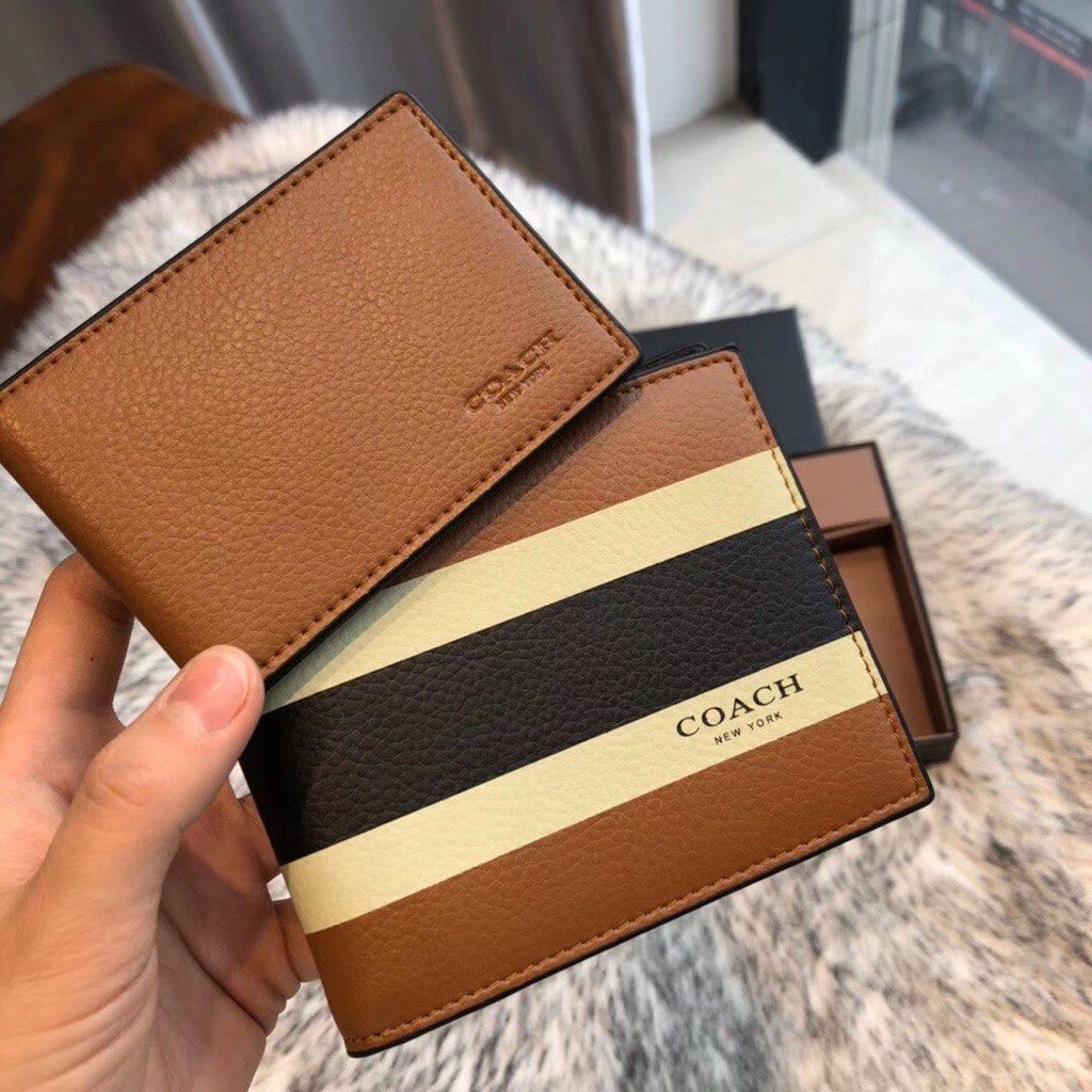 Coach Compact ID Men Wallet with Varsity Stripe (75086), Men's Fashion ...