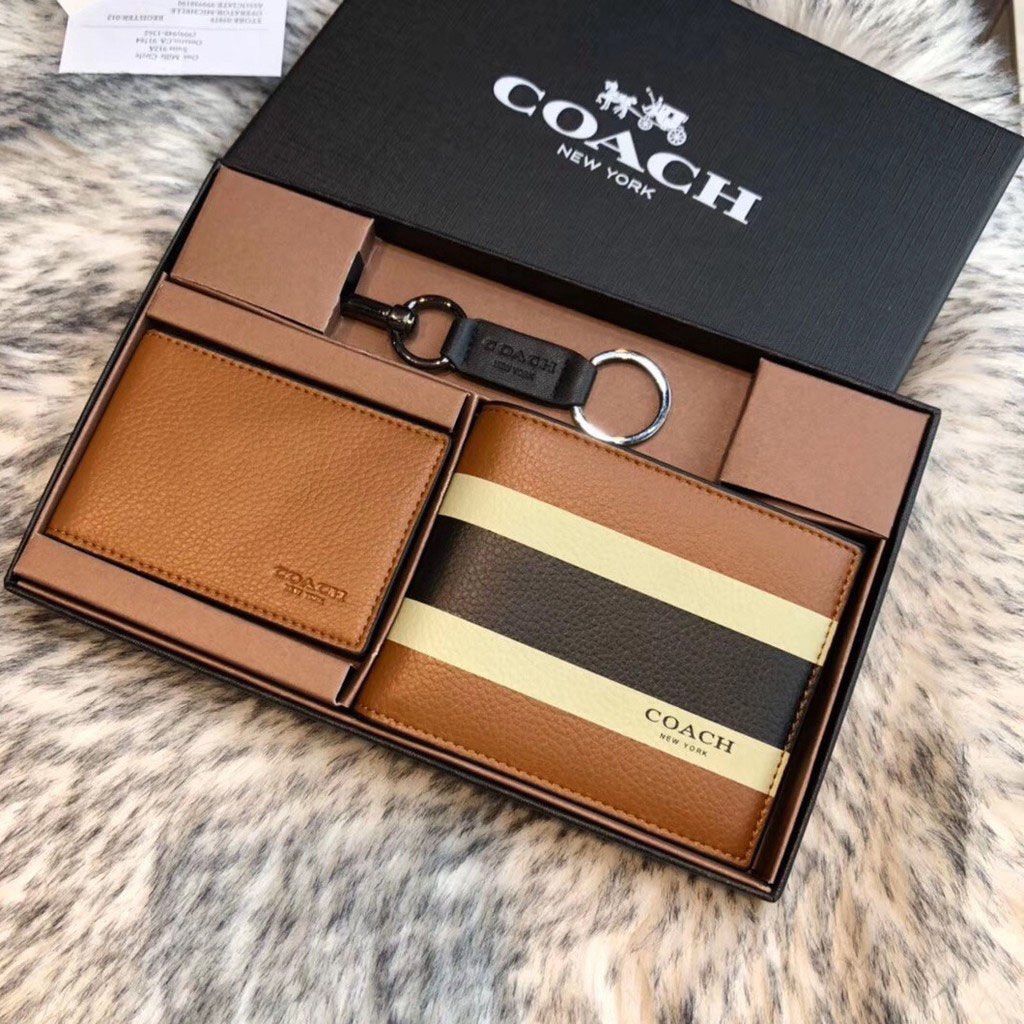 Coach Compact ID Men Wallet with Varsity Stripe (75086), Men's Fashion ...