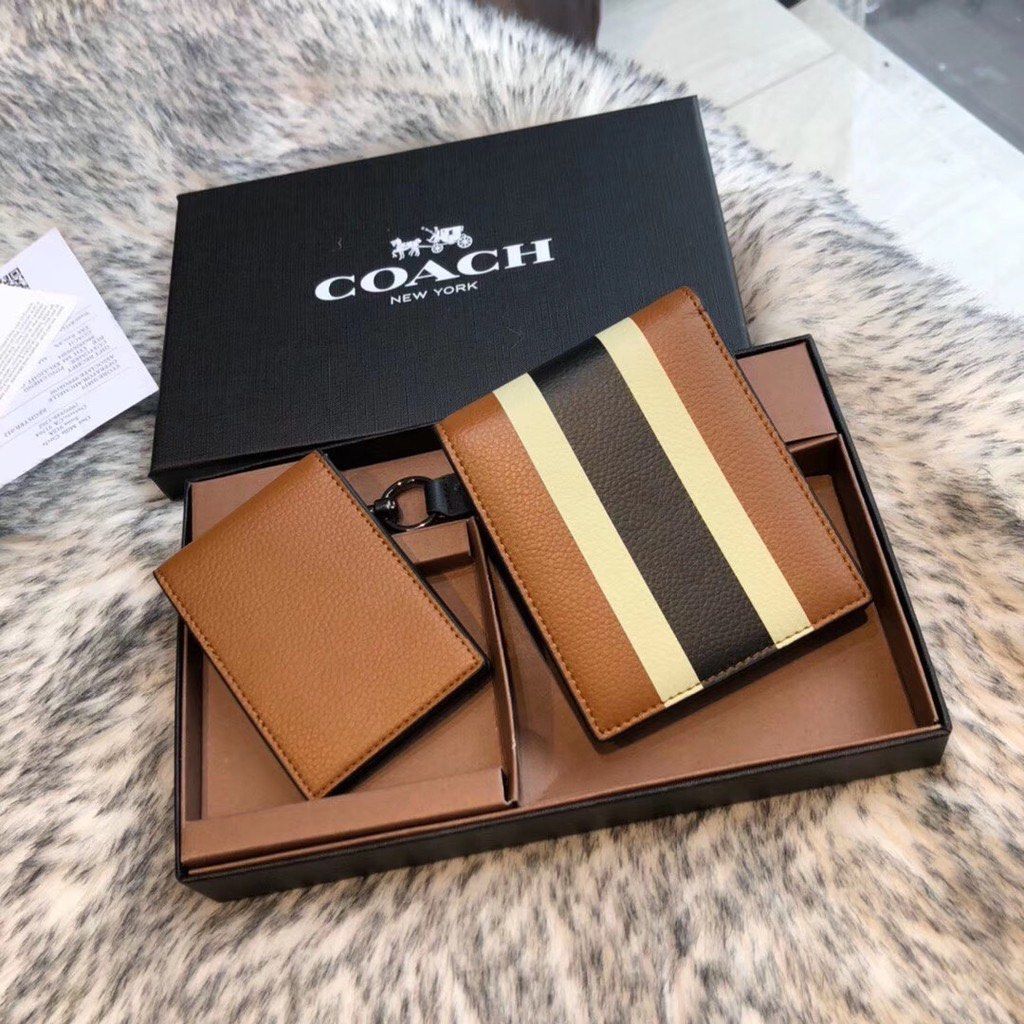 Coach Compact ID Men Wallet with Varsity Stripe (75086), Men's Fashion ...