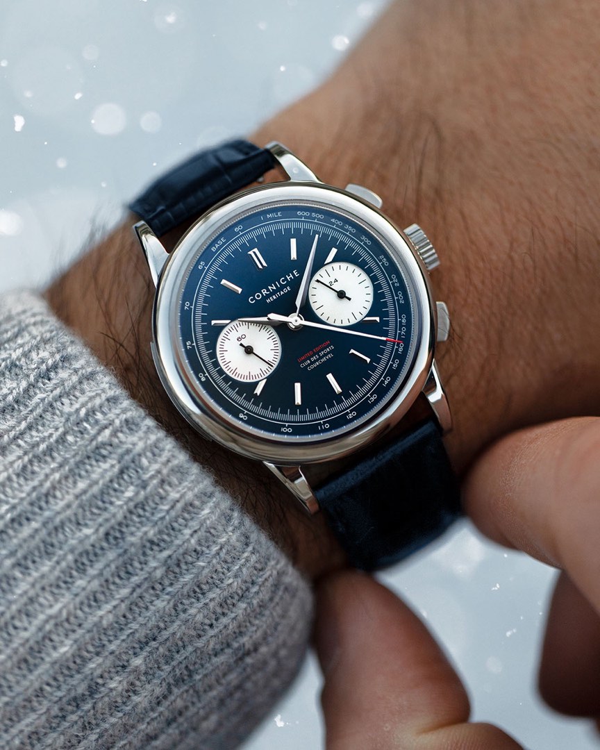 Corniche Chronograph Watch Blue Panda Dial, Luxury, Watches on Carousell