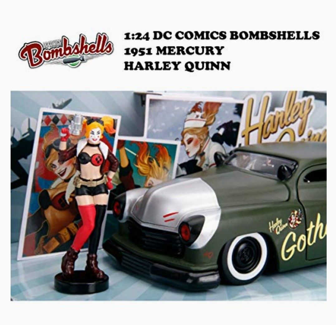 DC Comics Bombshells Harley Quinn and 1951 Mercury Die-cast Car, 1: 24 Scale Vehicle and 2.75 ...