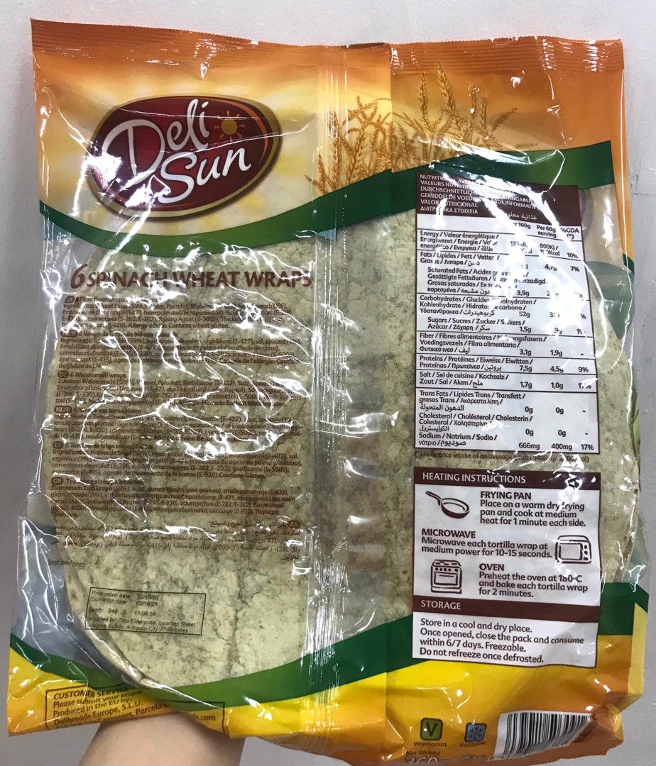Deli Sun Spinach Wheat Wraps (6 Wraps ) 360g Great for Salmon & Cream ...