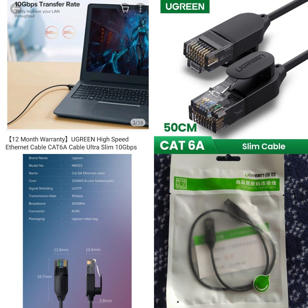 Ethernet LAN Cable ( 3 for 100 ) Vention CAT 6, CAT 6A, UGREEN CAT 6 ...